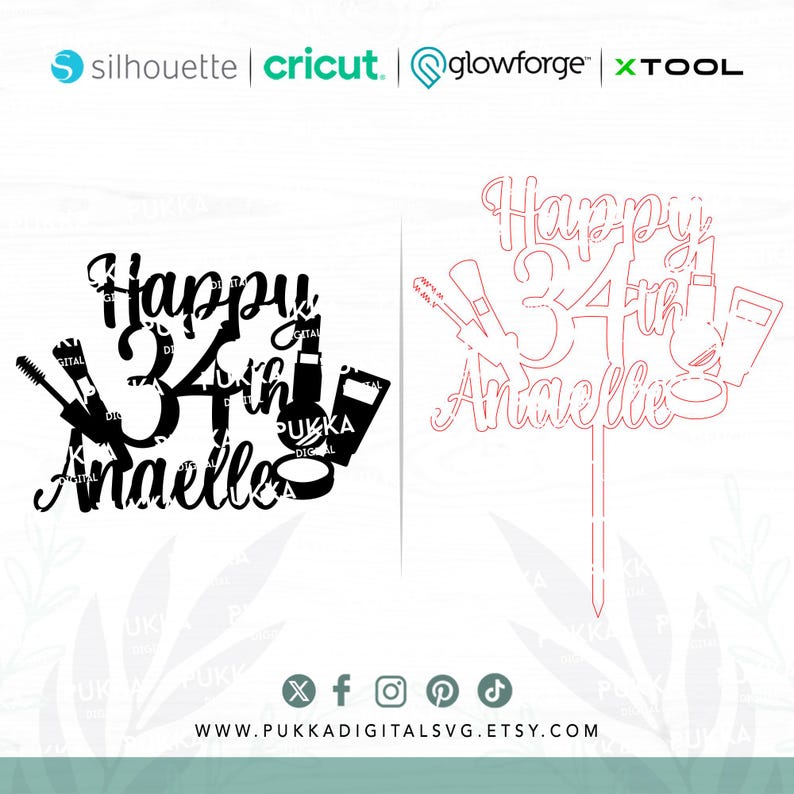 Makeup Cake Topper Svg, Personalized Happy Birthday Cake Topper Svg ...