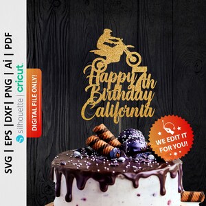 Custom Motocross Happy Birthday Cake Topper Svg Motorbike - Etsy