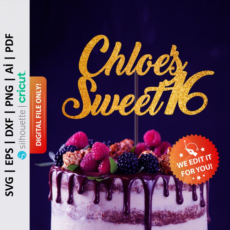 Custom Sweet 16 Cake Topper Svg Personalized Sweet Sixteen - Etsy