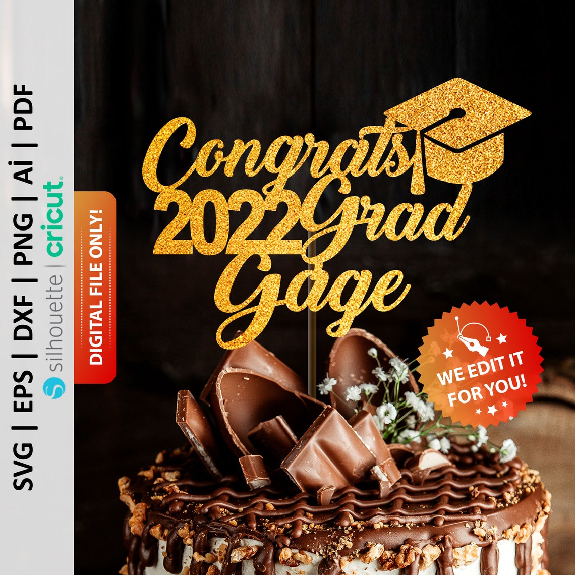 Personalized Graduation Cake Topper Svg Congrats Grad Custom | Etsy