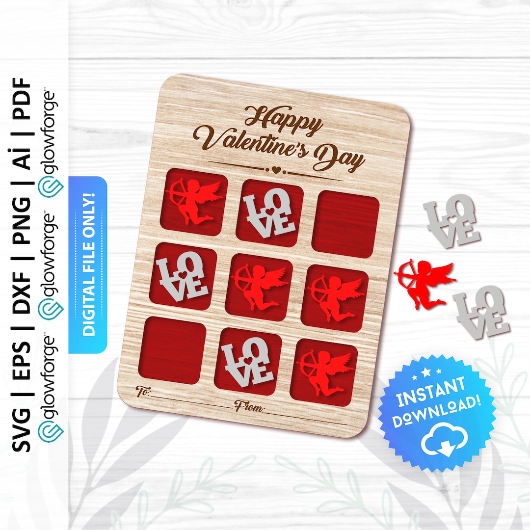 Valentine Tic Tac Toe Svg, Happy Valentine's Day Game Cards, Cupid Tic ...