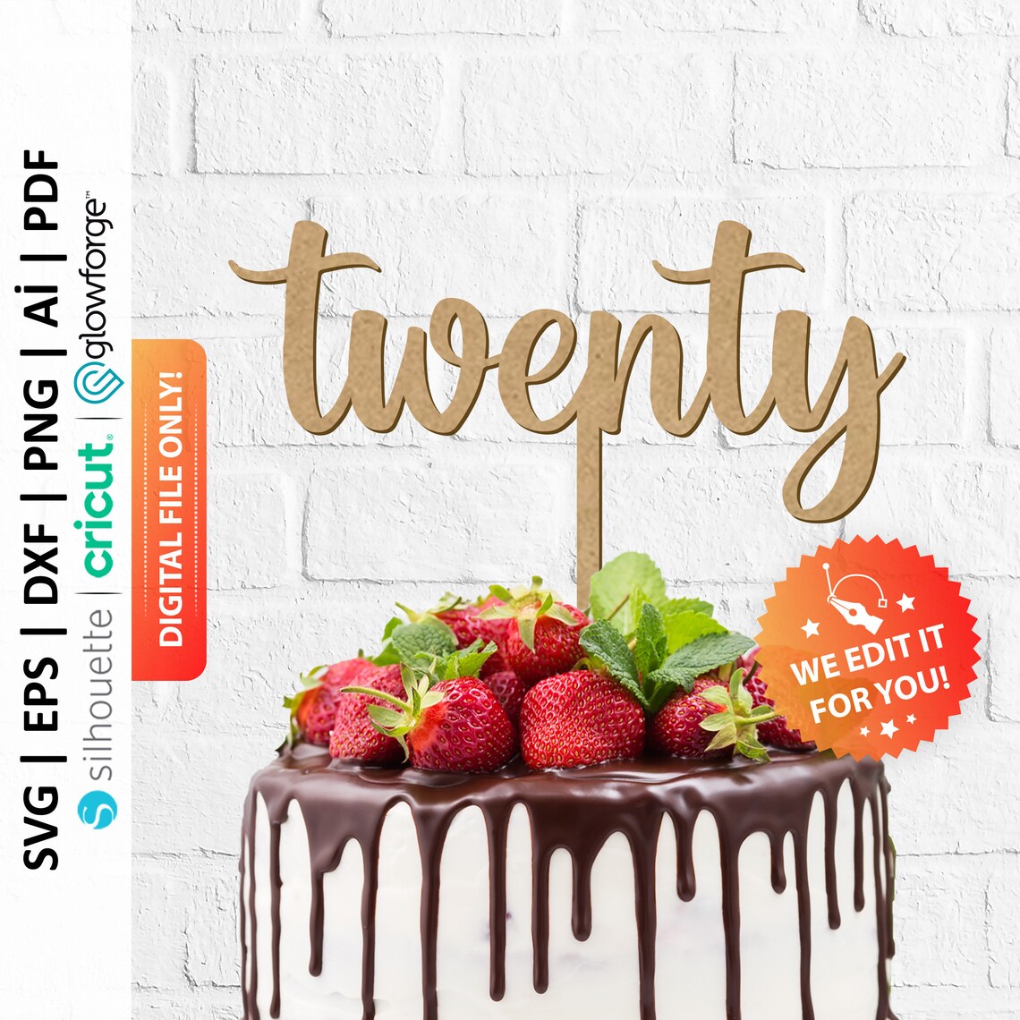 Twenty Cake Topper Svg 20th Happy Birthday Decorations 20th | Etsy