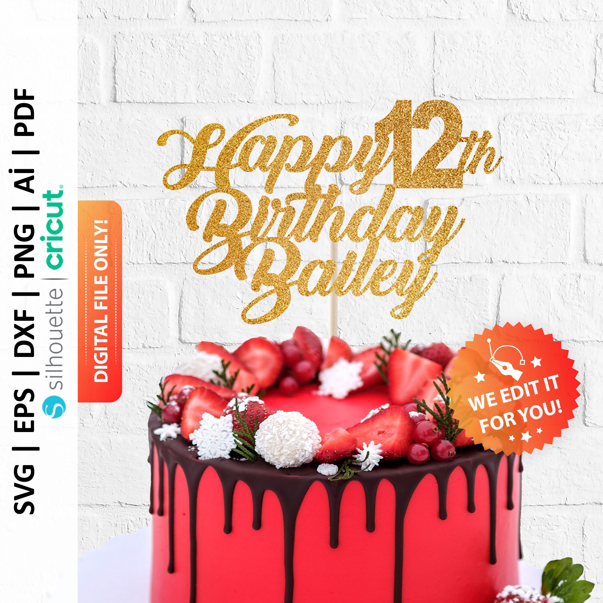 Happy 12th Birthday Cake Topper Svg Custom 12th Birthday Cake - Etsy ...