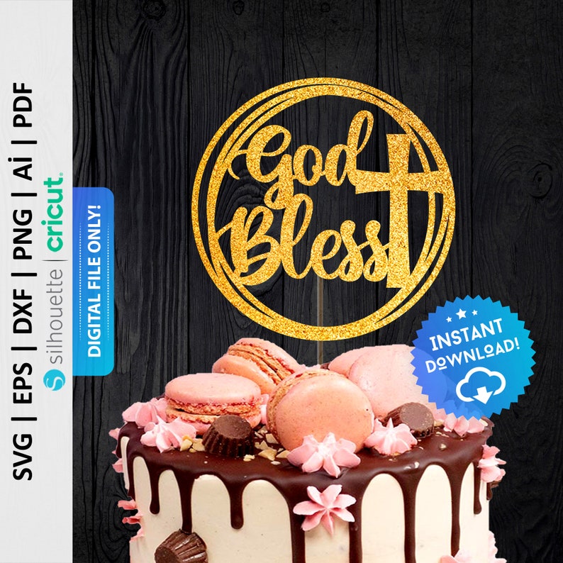 God Bless Cake Topper Svg File Baptism Cake Topper Svg File | Etsy