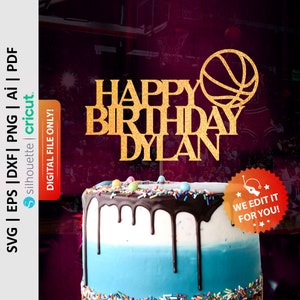 Basketball Cake Topper Svg, Custom Name Birthday Cake Topper Svg ...