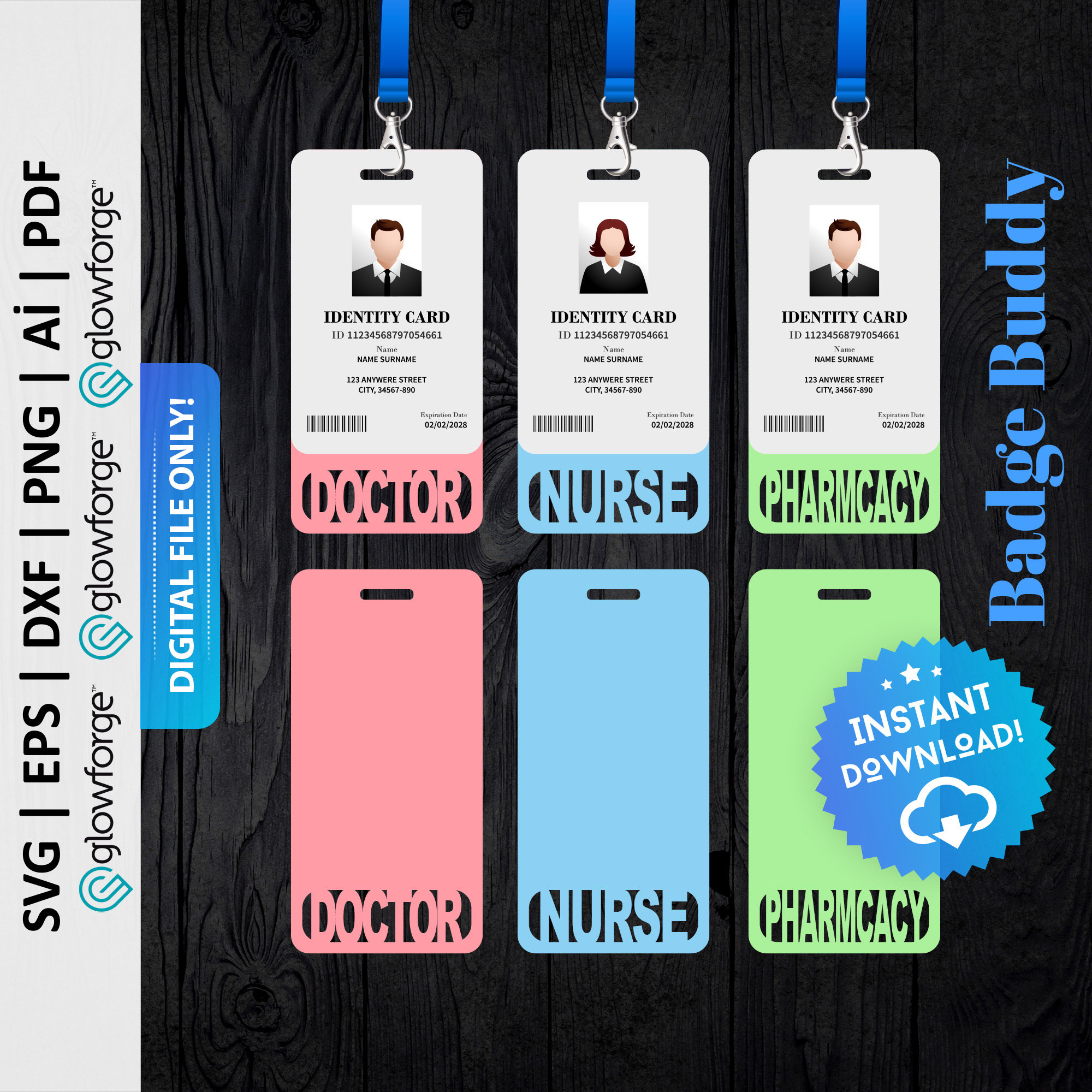 Vertical Healthcare Worker Badge Buddy Svg, Nurses Badge Buddy, Badge ...