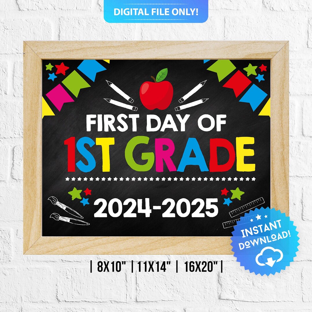 First Day of 1st Grade, First Day of School Sign, First Grade Digital ...