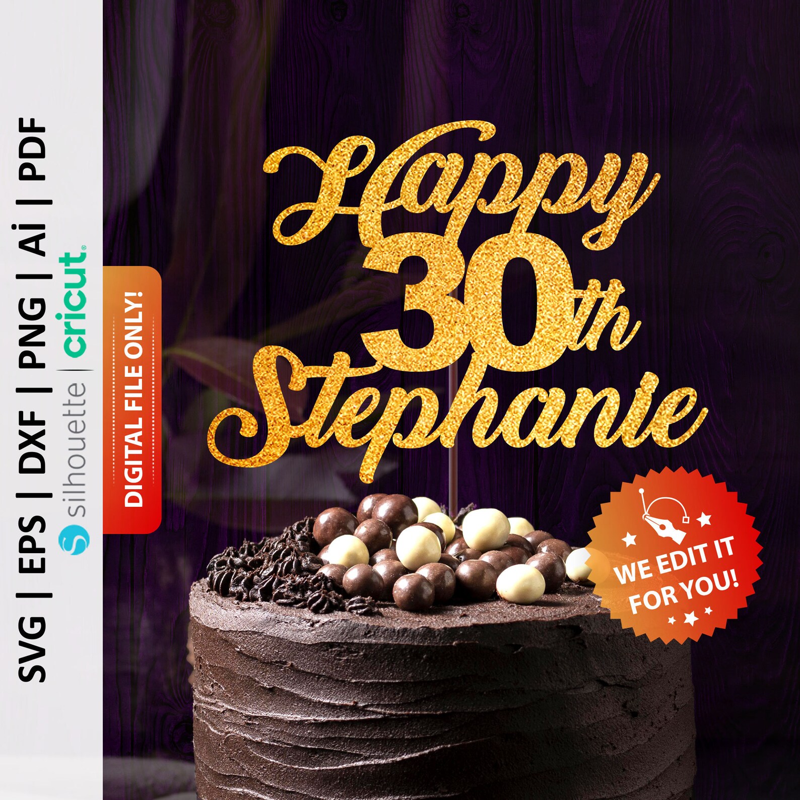 Happy 30th Birthday Personalized Cake Topper Svg Custom Name | Etsy