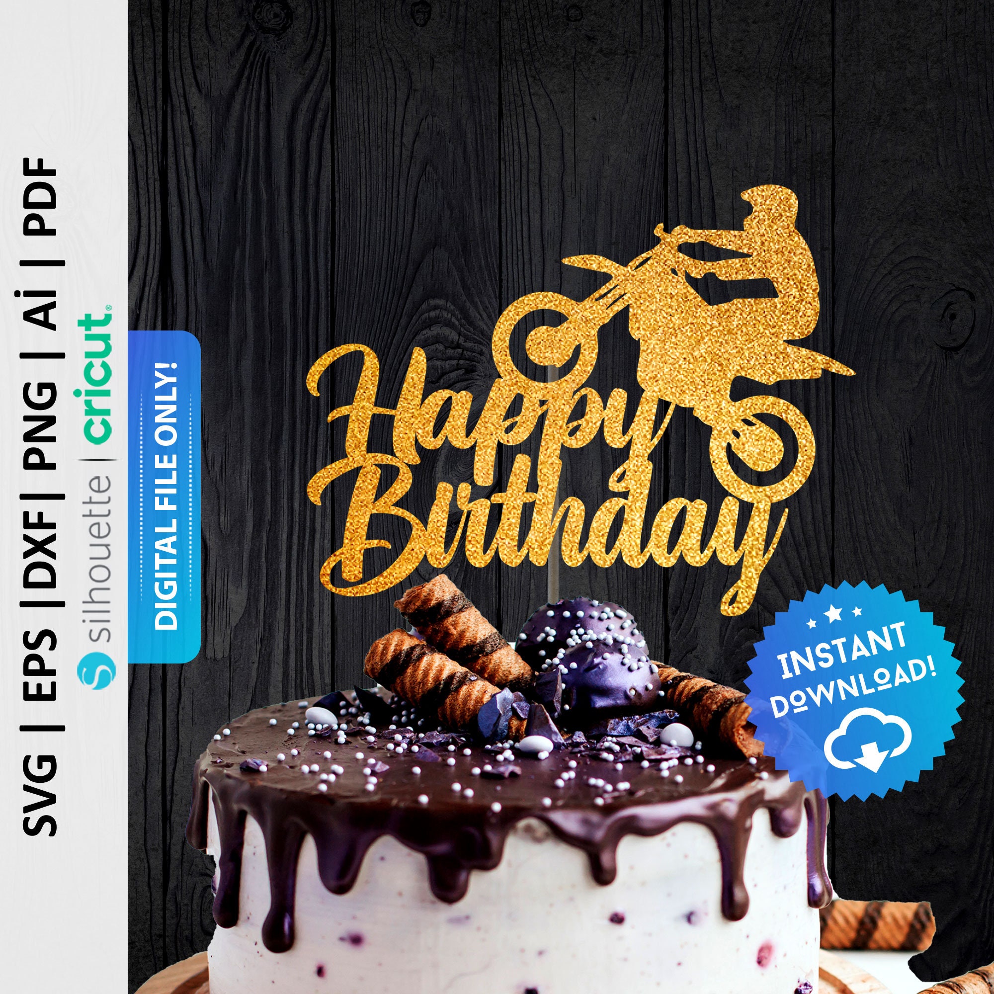 Motocross Happy Birthday Cake Topper Svg, Motorbike Cake Topper Svg ...