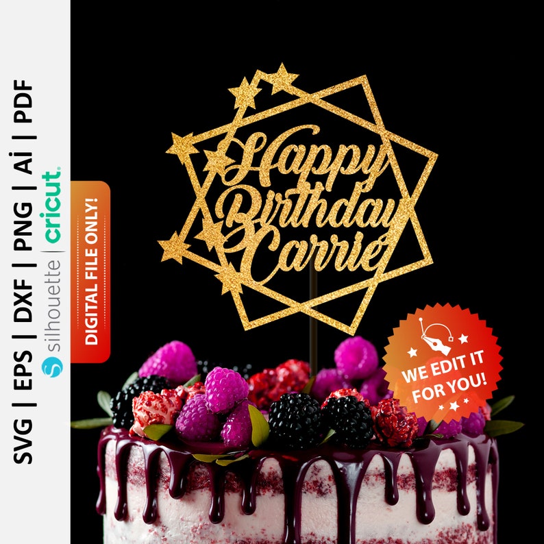Personalized Cake Topper Star Svg Birthday Cake Square Decor - Etsy