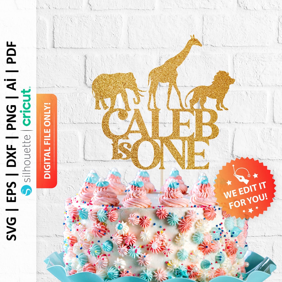 Custom Safari Animals One Cake Topper Svg First Birthday 1st - Etsy