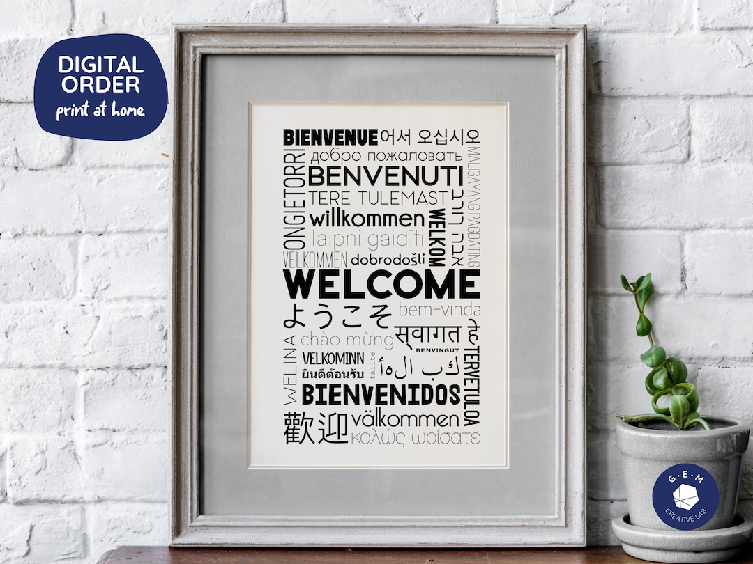 Welcome in Different Languages Printable Poster - Black - Digital ...