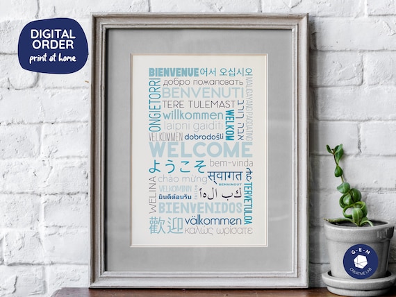 Welcome in Different Languages Printable Poster Blue - Etsy