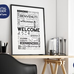 Welcome in Different Languages Printable Poster Black Digital Download ...