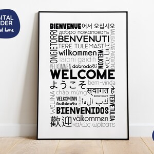 Welcome in Different Languages Printable Poster - Black - Digital ...