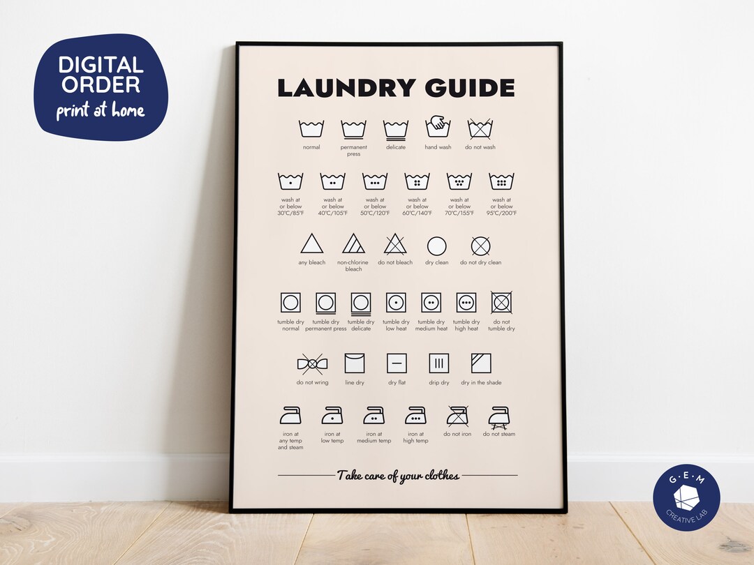 Laundry Guide Printable Poster - Pastel Pink Background - Digital ...