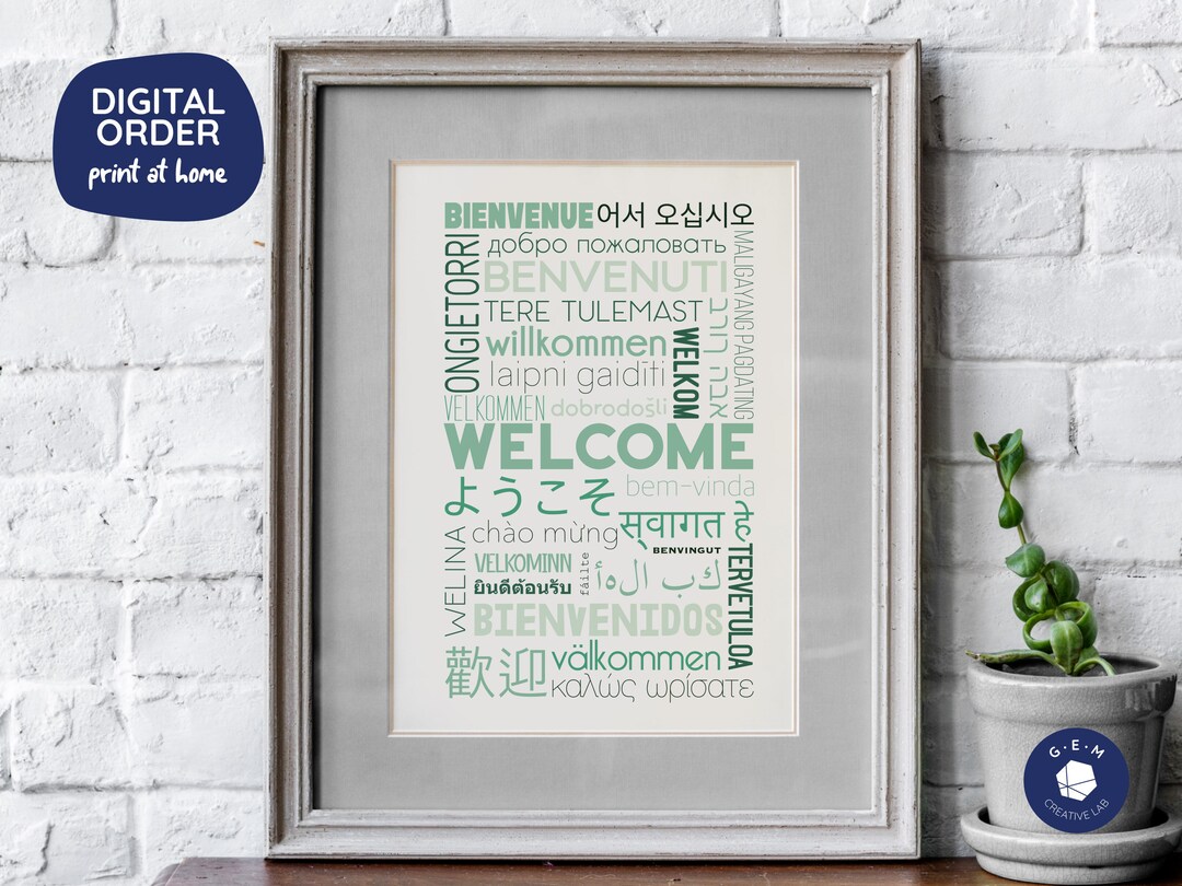 Welcome in Different Languages Printable Poster - Green - Digital ...