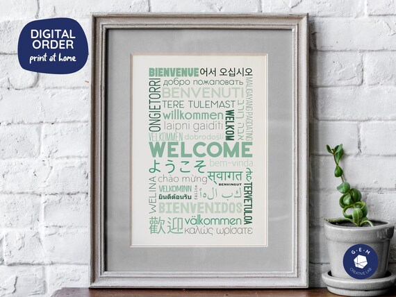 Welcome in Different Languages Printable Poster Green | Etsy