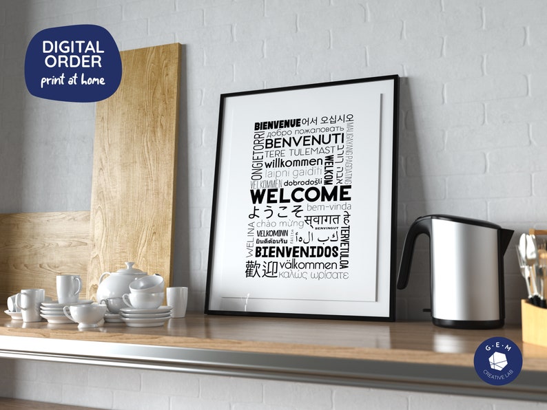 Welcome in Different Languages Printable Poster - Black - Digital ...