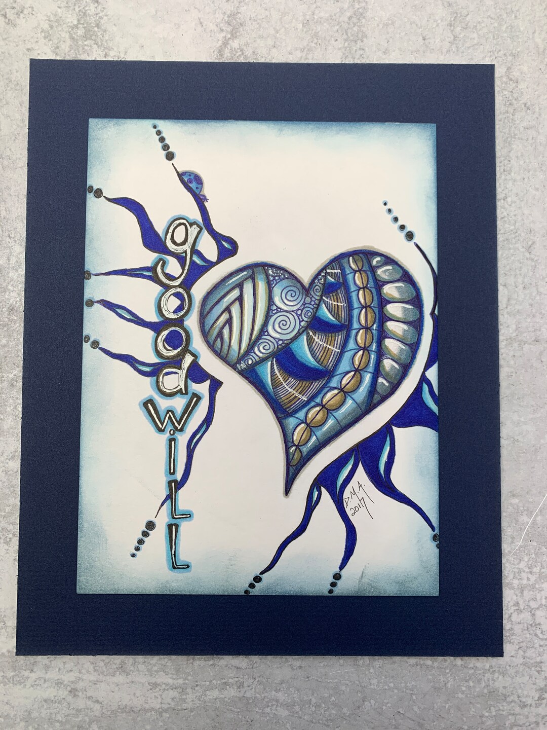 8x10 Pen and Ink Abstract Drawing goodwill ready for Framing mounted on ...