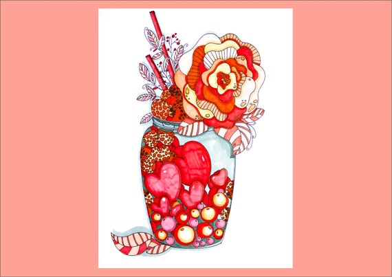 Marker drawing postcard poster for a couple or loved one | Etsy