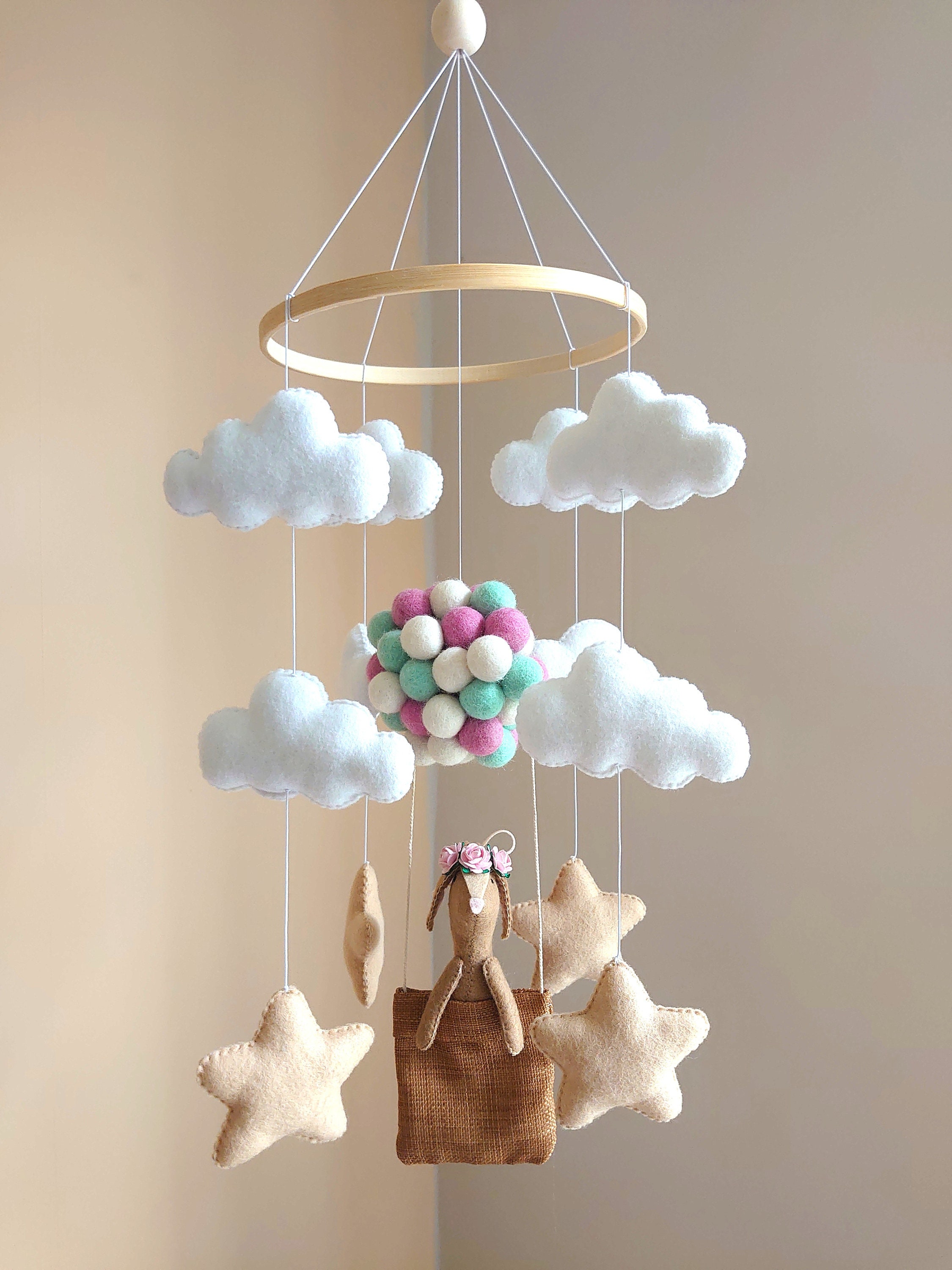 Hot air balloon Cot Mobile Bunny Rabbit Crib mobile Cot | Etsy