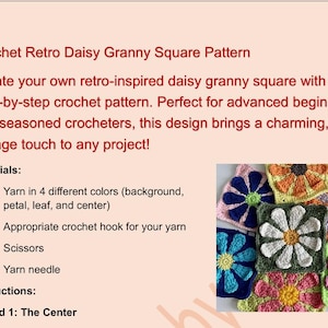 Crochet Retro Daisy Granny Square Pattern: (digital Download) - Etsy