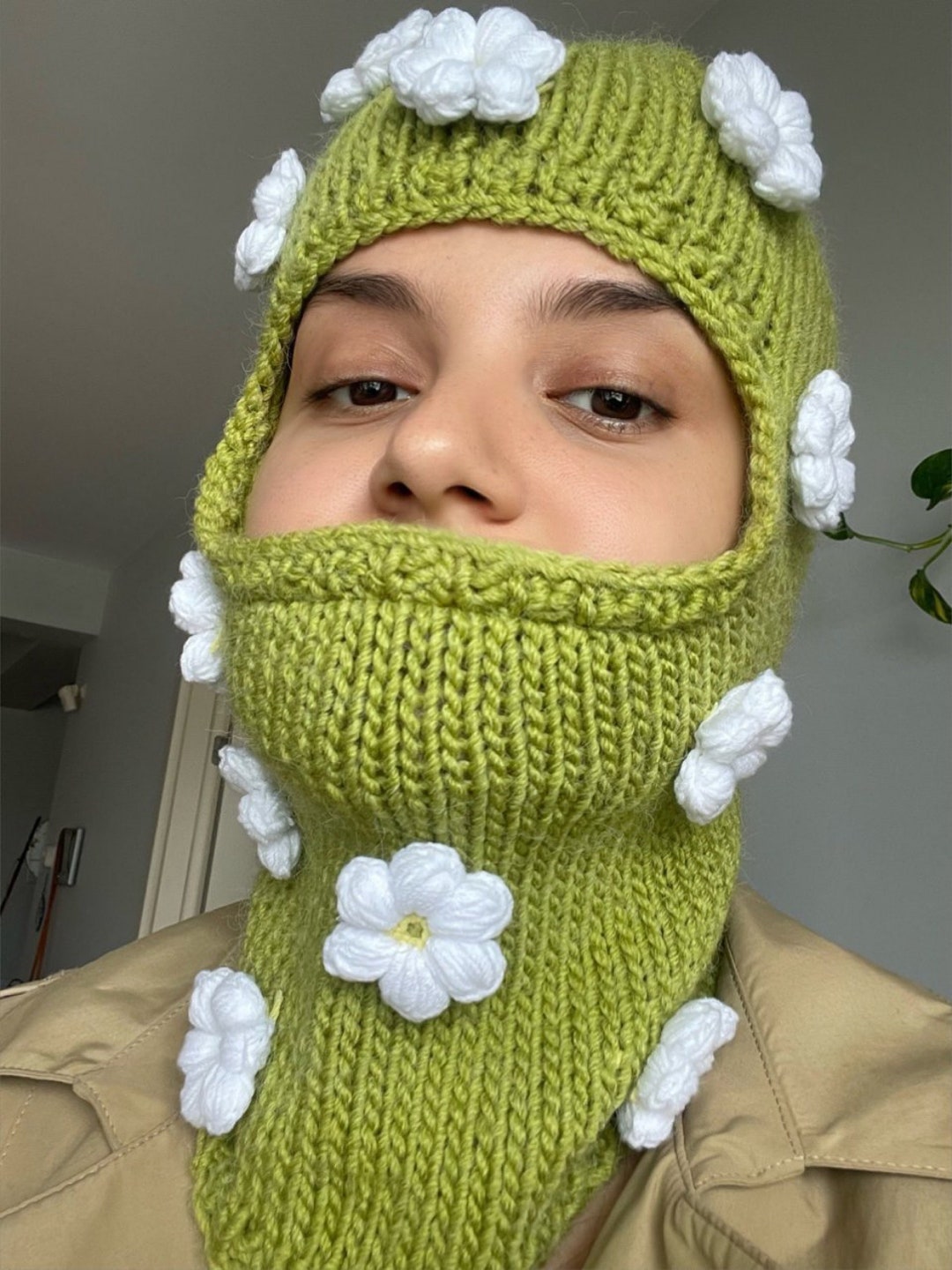 Balaclava, Knit Balaclava With Daisies - Etsy