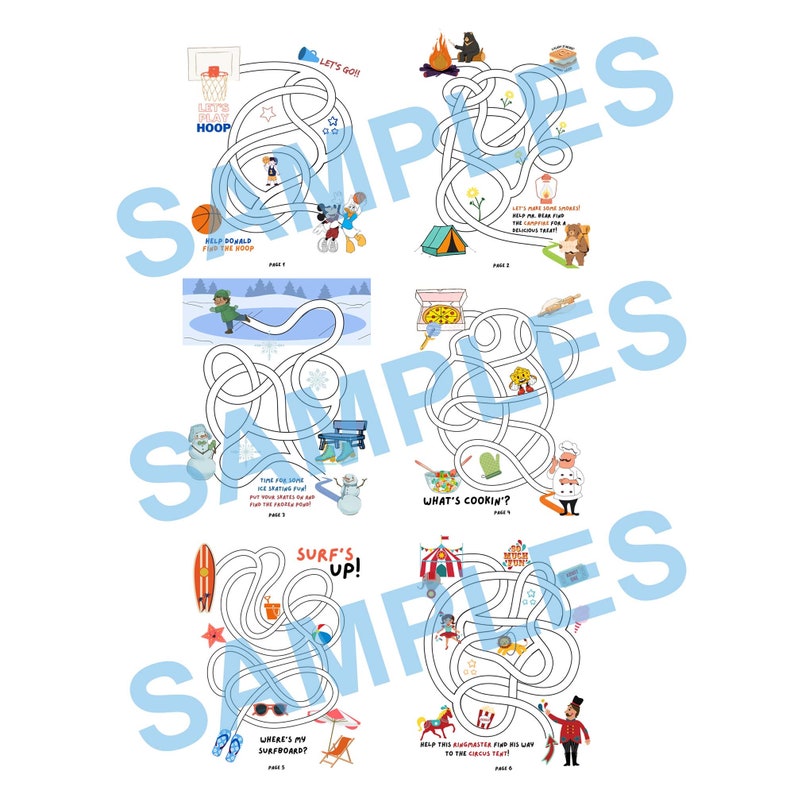 Six Printable Kids Maze Pages • Mazes for Kids Ages 4-8 • Preschool ...