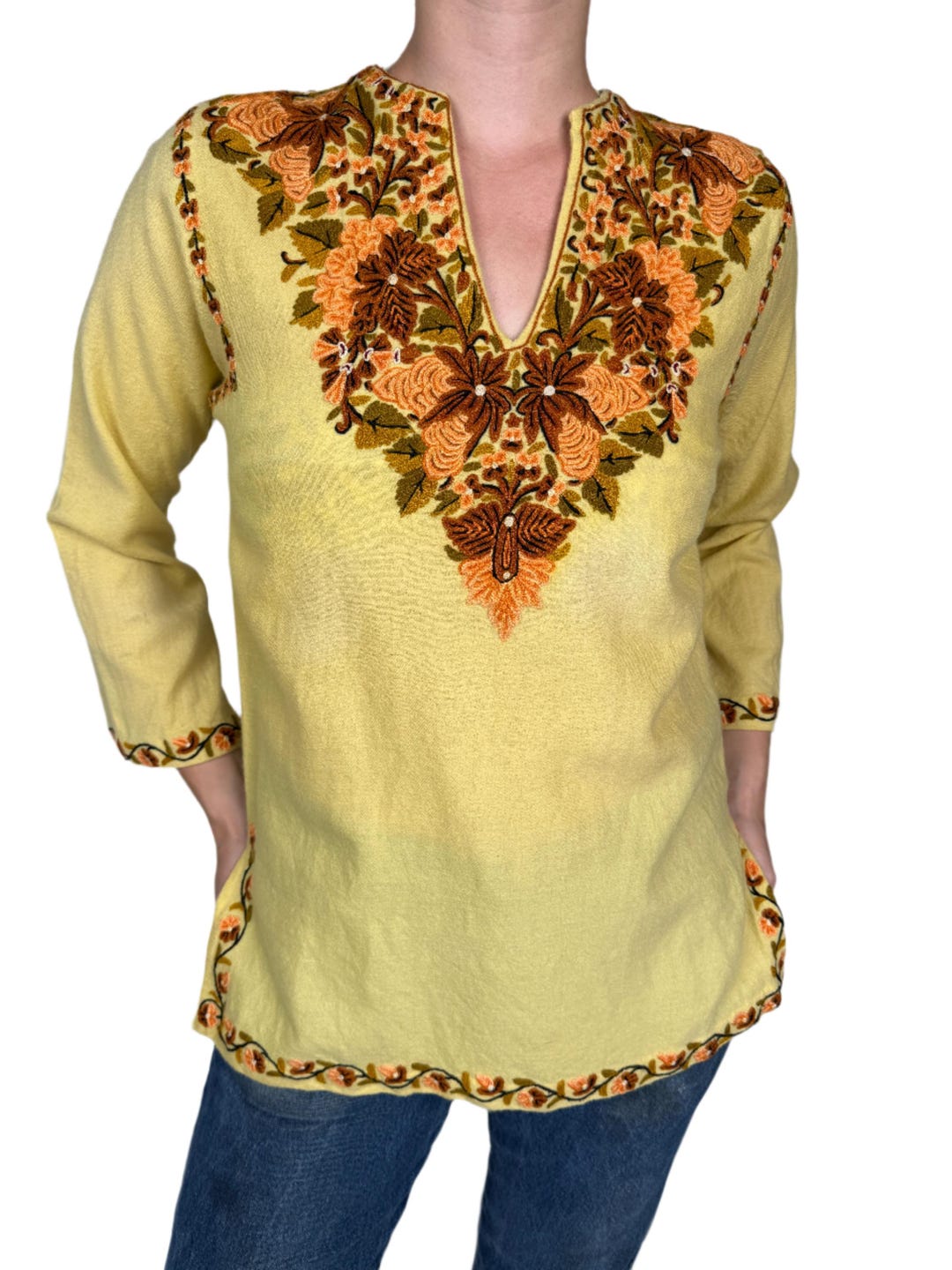 Mexican Yellow Tunic Top W/ Chainstitch 1960s - Etsy