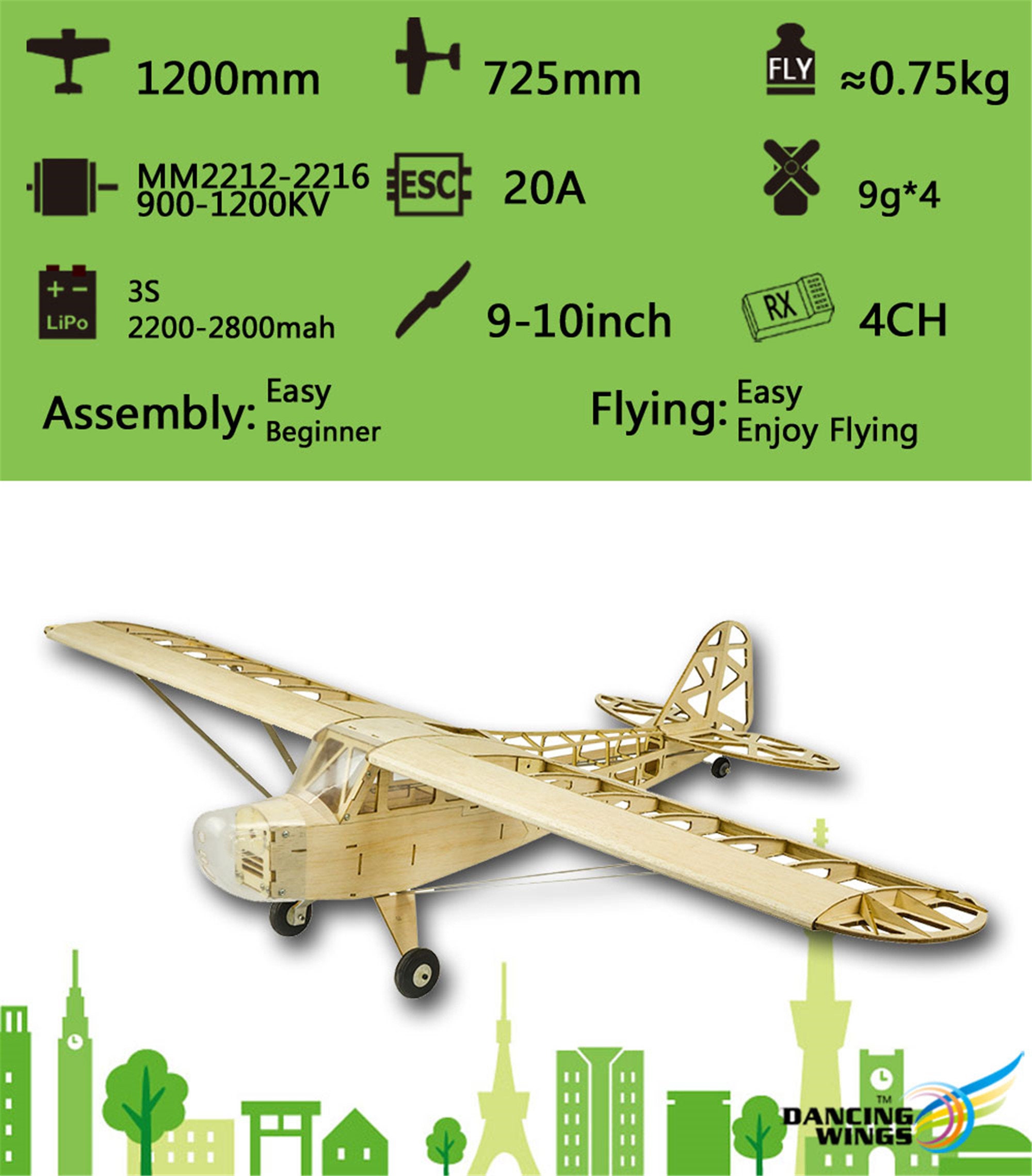 New Piper J3 Cub 1200mm Wingspan Balsa Wood Airplane Models RC Building ...