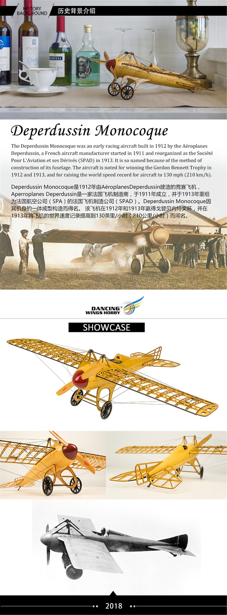 Built Static Model, Airplane Models, Deperdussin Monocoque 1:13 Display ...