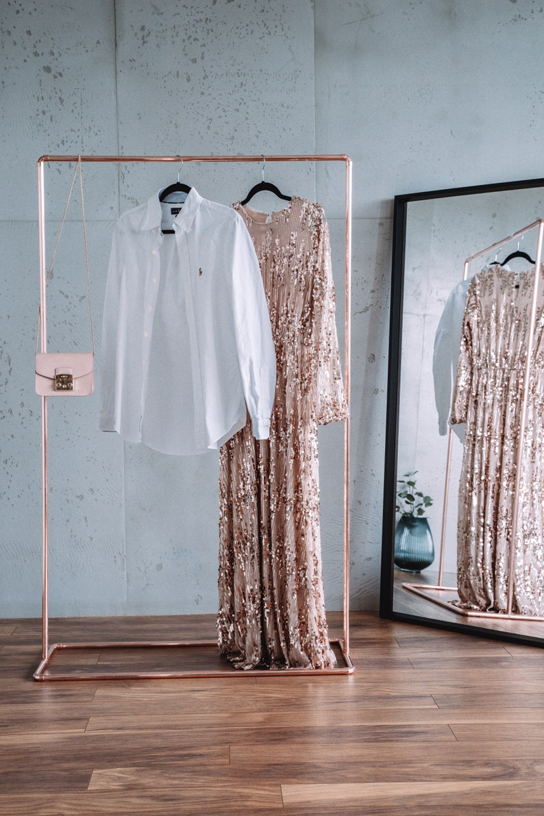 Copper Clothing Rack Standing Display Rack Clothing Rail Minimal Copper ...