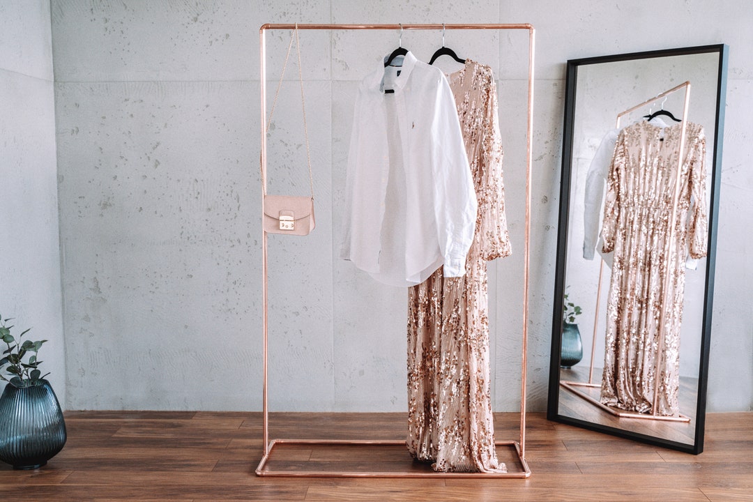 Industrial Minimal Pipe Clothing Rail / Copper Garment Rack / Clothes ...