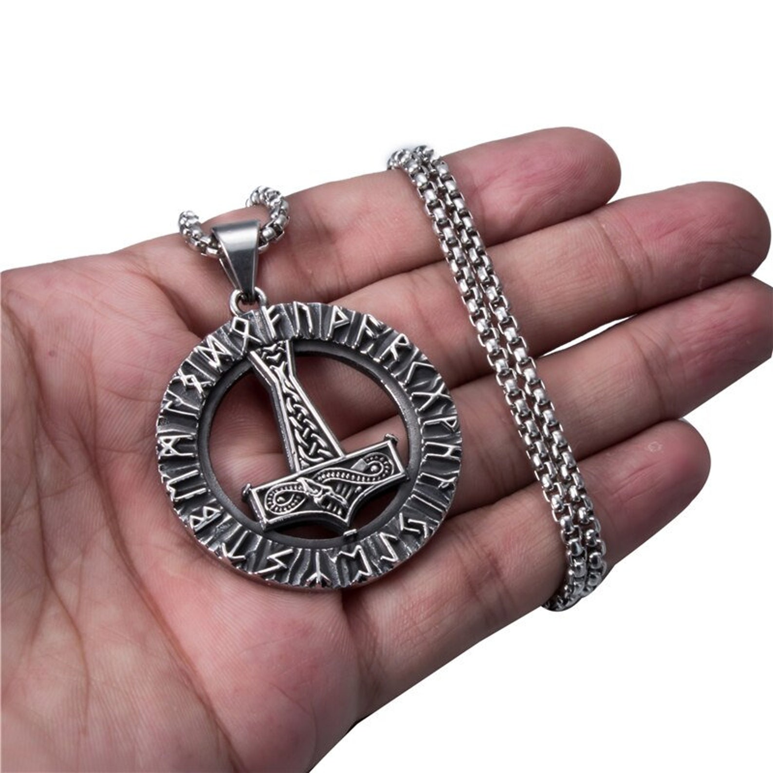 Viking Pendant Necklace Men Norse Thors Hammer Mjolnir | Etsy