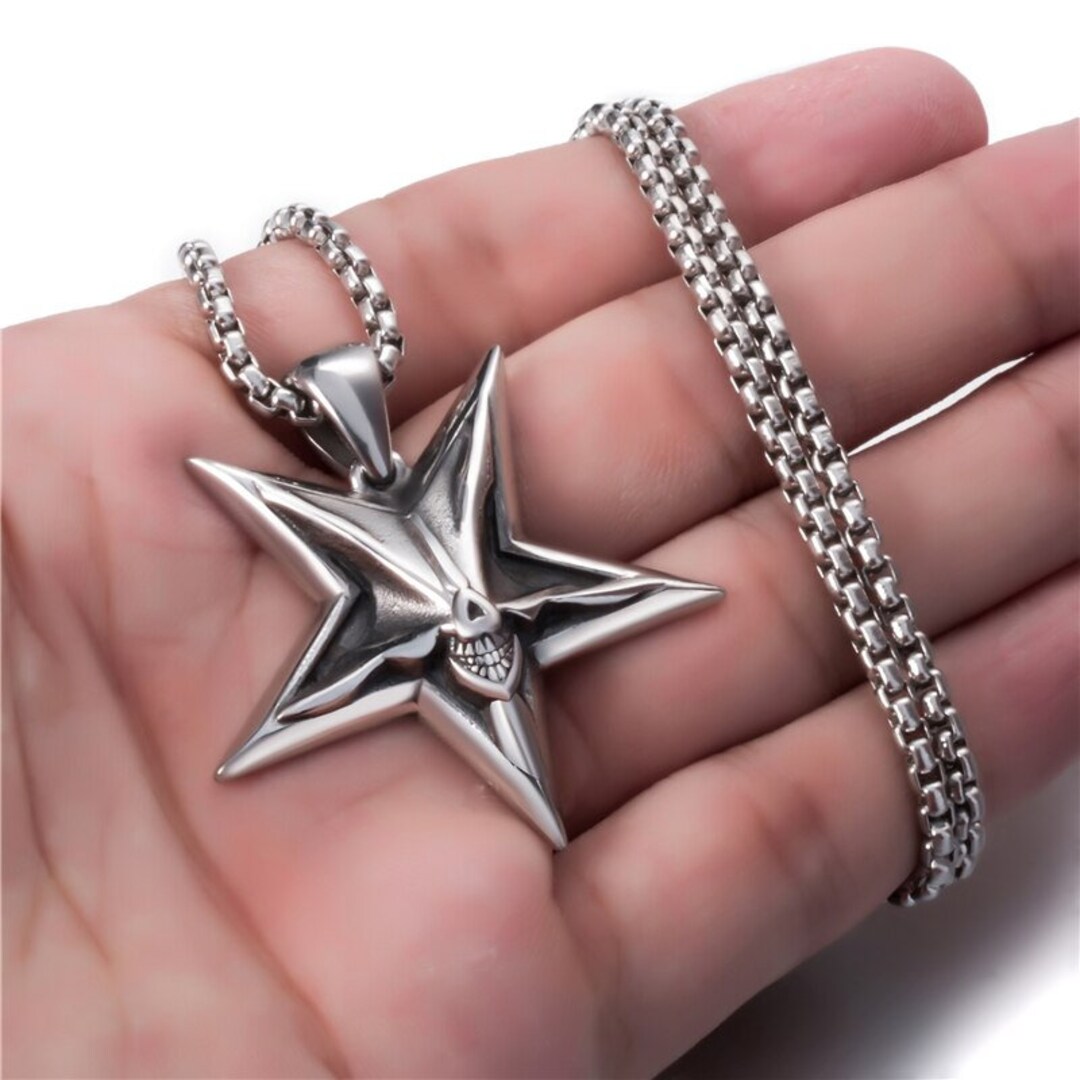 Men Stainless Steel Pendant Necklace Inverted Pentagram Seal of Satan ...