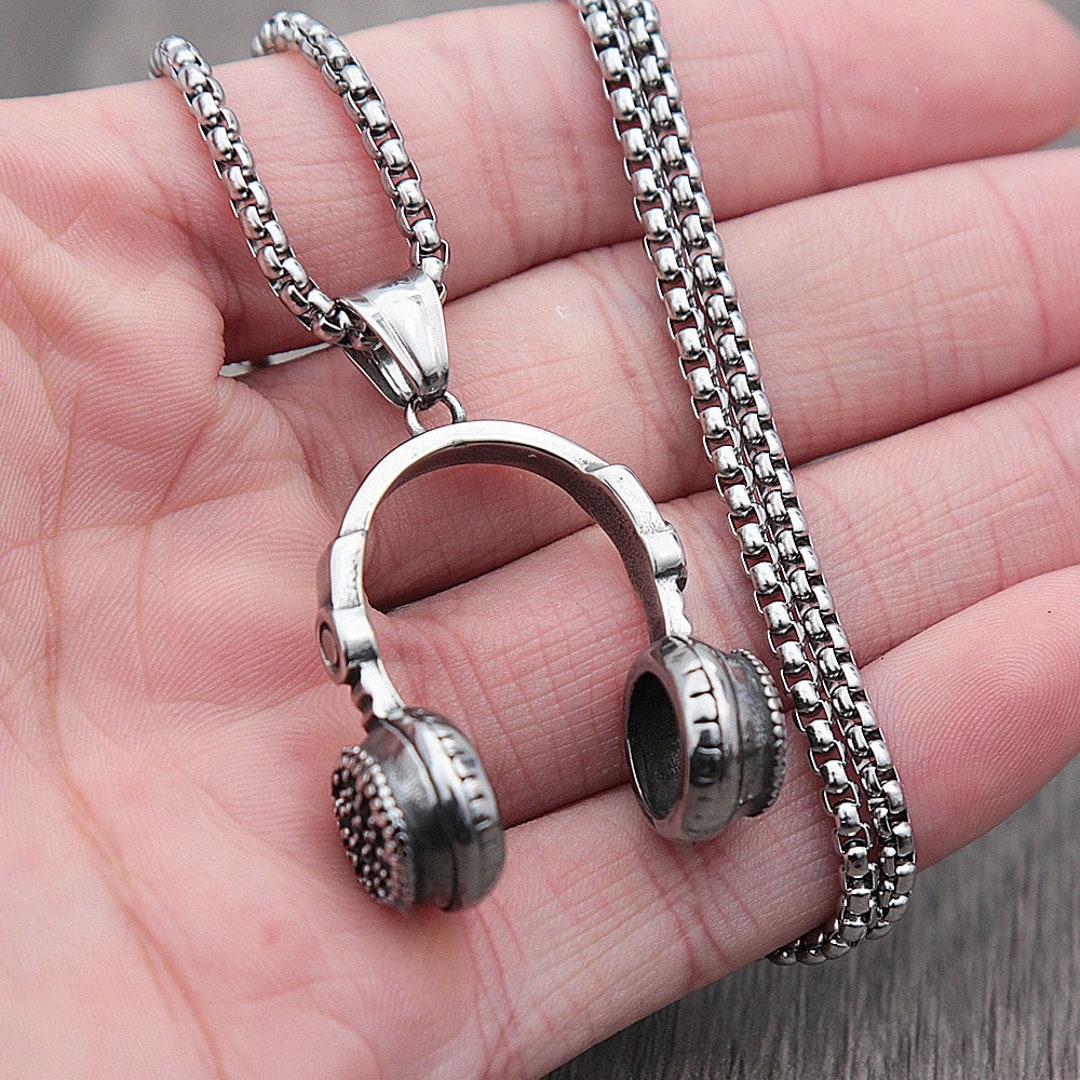 Punk Hip Hop DJ Music Headphone Pendant Necklace Long Chain Men Women ...