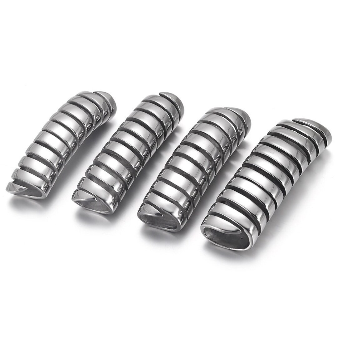 Stainless Steel Curved Tube Slider Bead: 8mm Flat Leather Bracelet ...