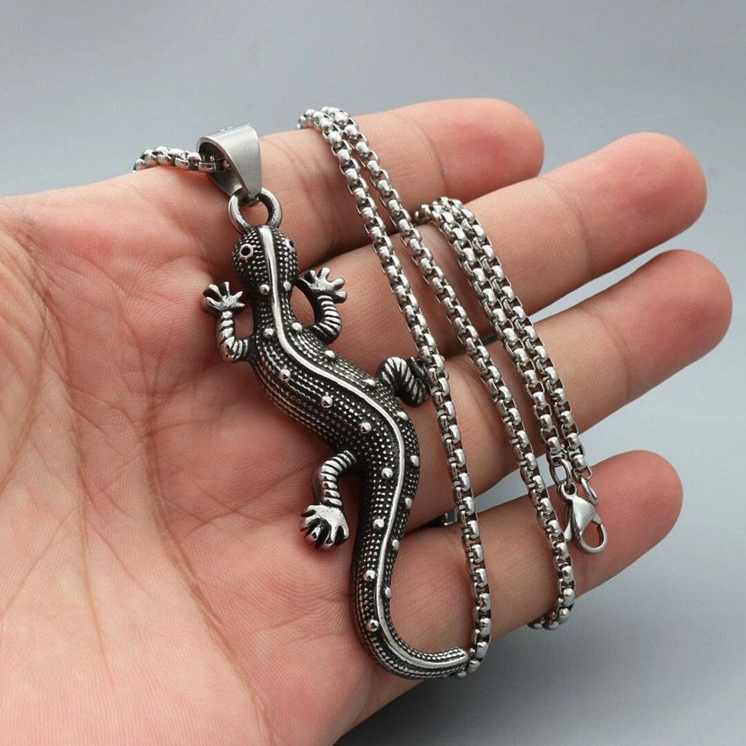 Gothic Animal Gecko Lizard Pendant Men Punk Hip Hop Boy Stainless Steel ...