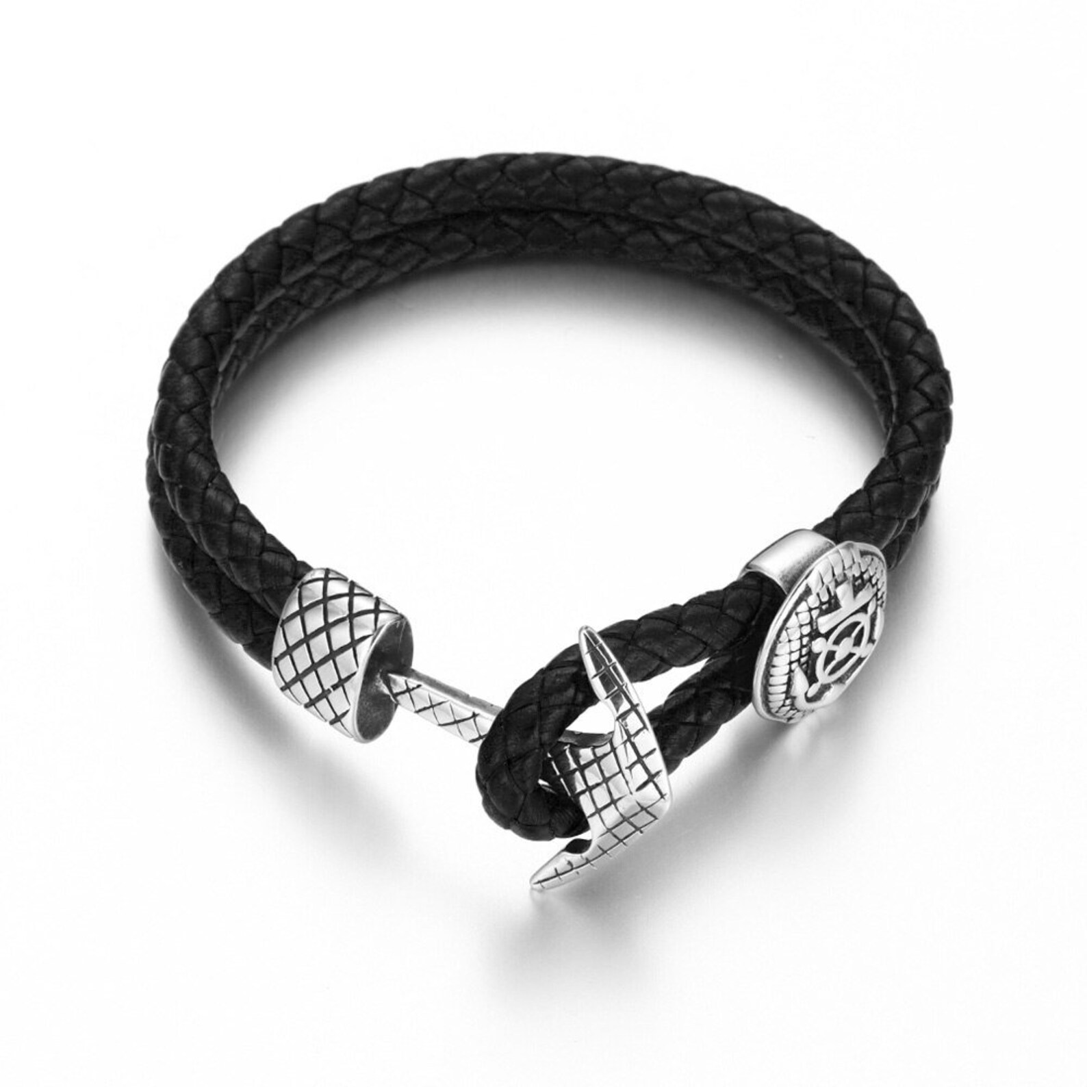 Double Layer Braided Leather Bracelet Classic Men's Jewelry With 316L ...