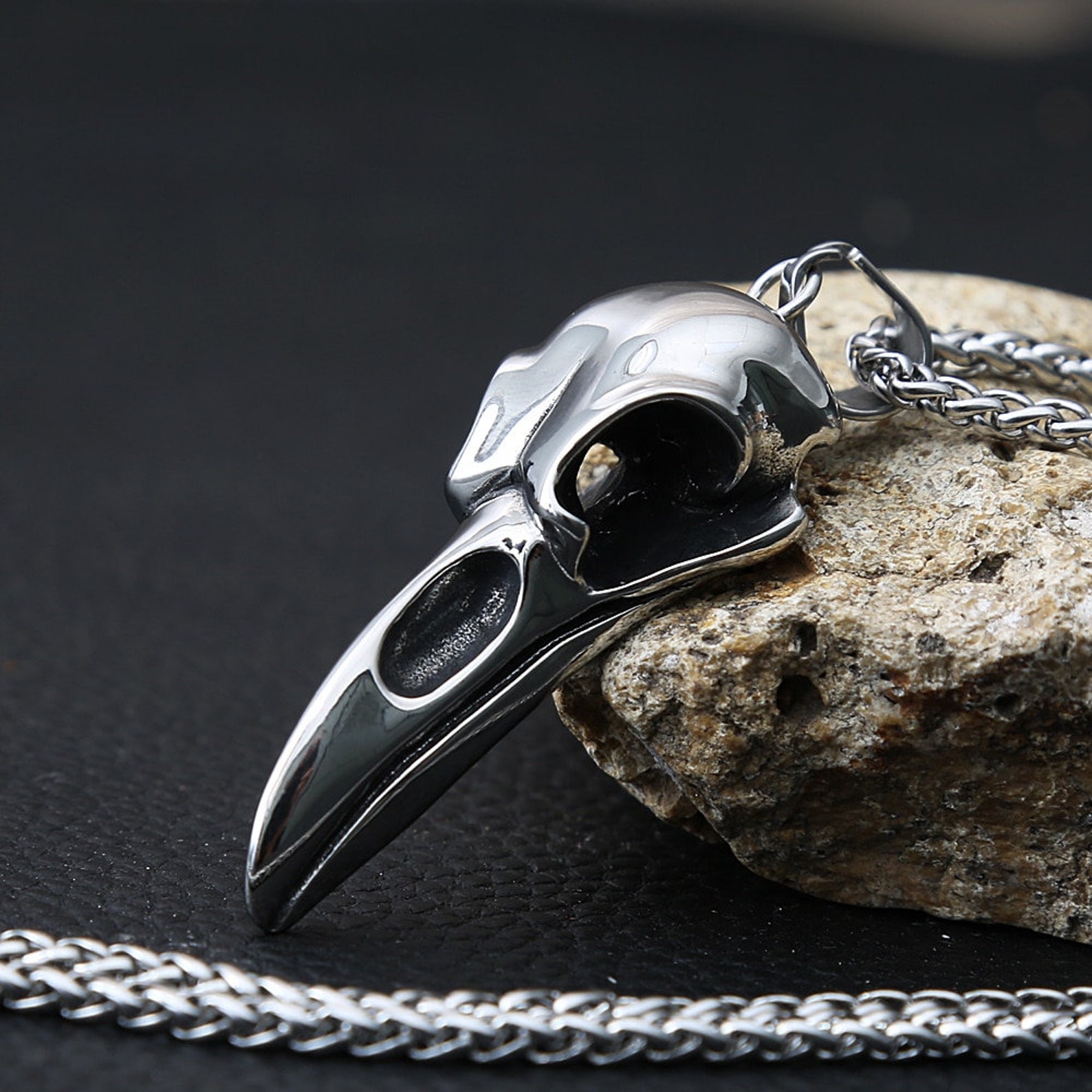 Gothic Crow Skull Necklace for Men Stainless Steel Viking Odin Necklace ...