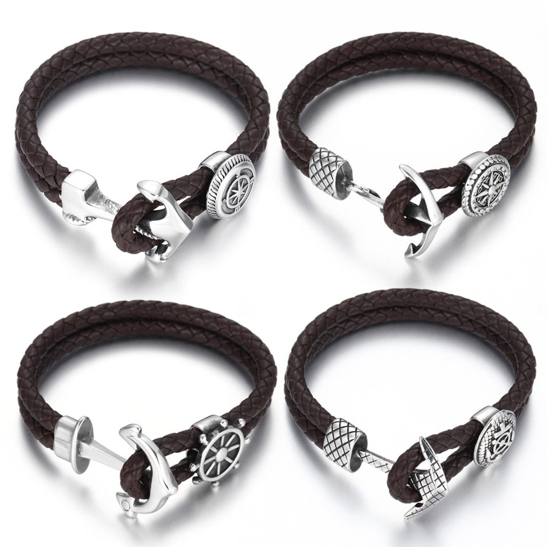 Double Layer Braided Leather Bracelet Classic Men's Jewelry With 316L ...