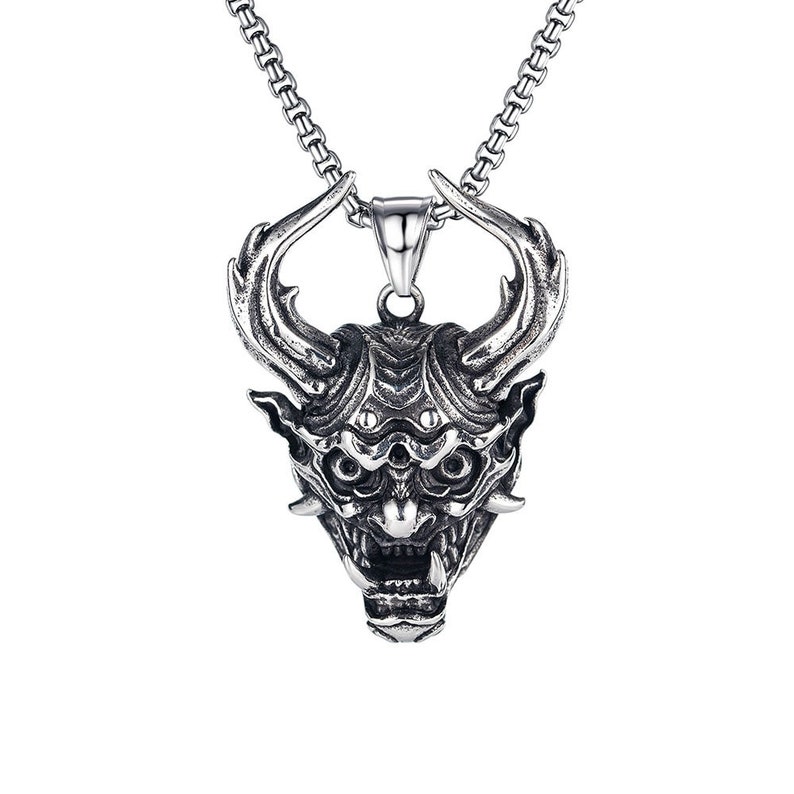 Gothic Stainless Steel Fangs Prajna Mask Pendant Necklace Punk - Etsy