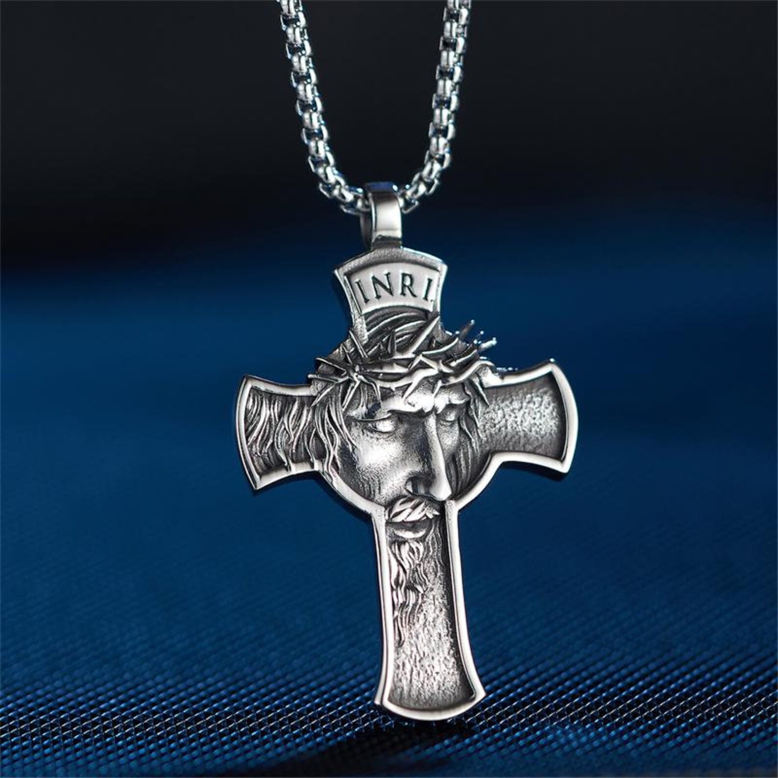 INRI Jesus Cross Stainless Steel Pendant Necklace Religion | Etsy