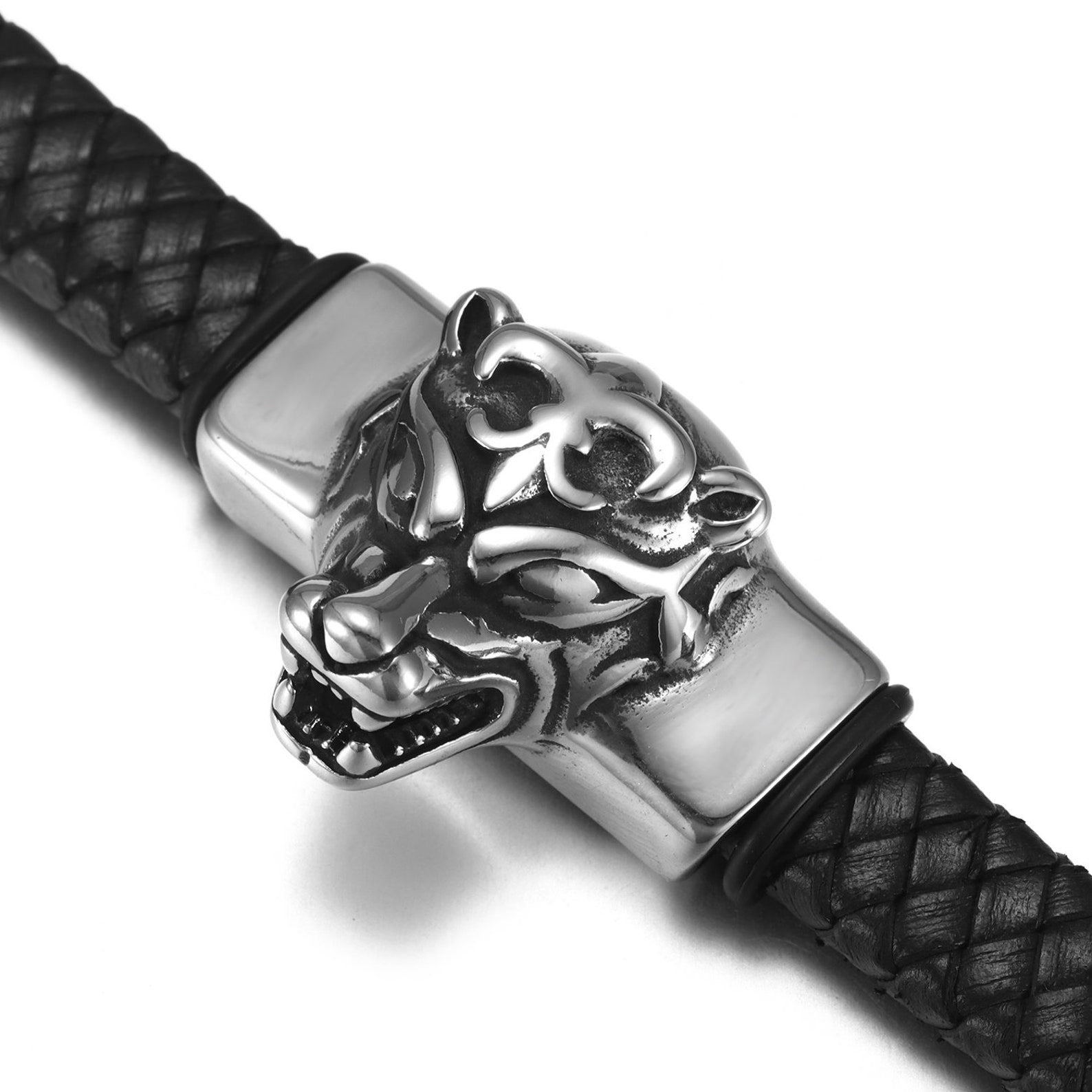 Stainless Steel Wolf Head Slider Bead: Punk Leather Bracelet Charm - Etsy