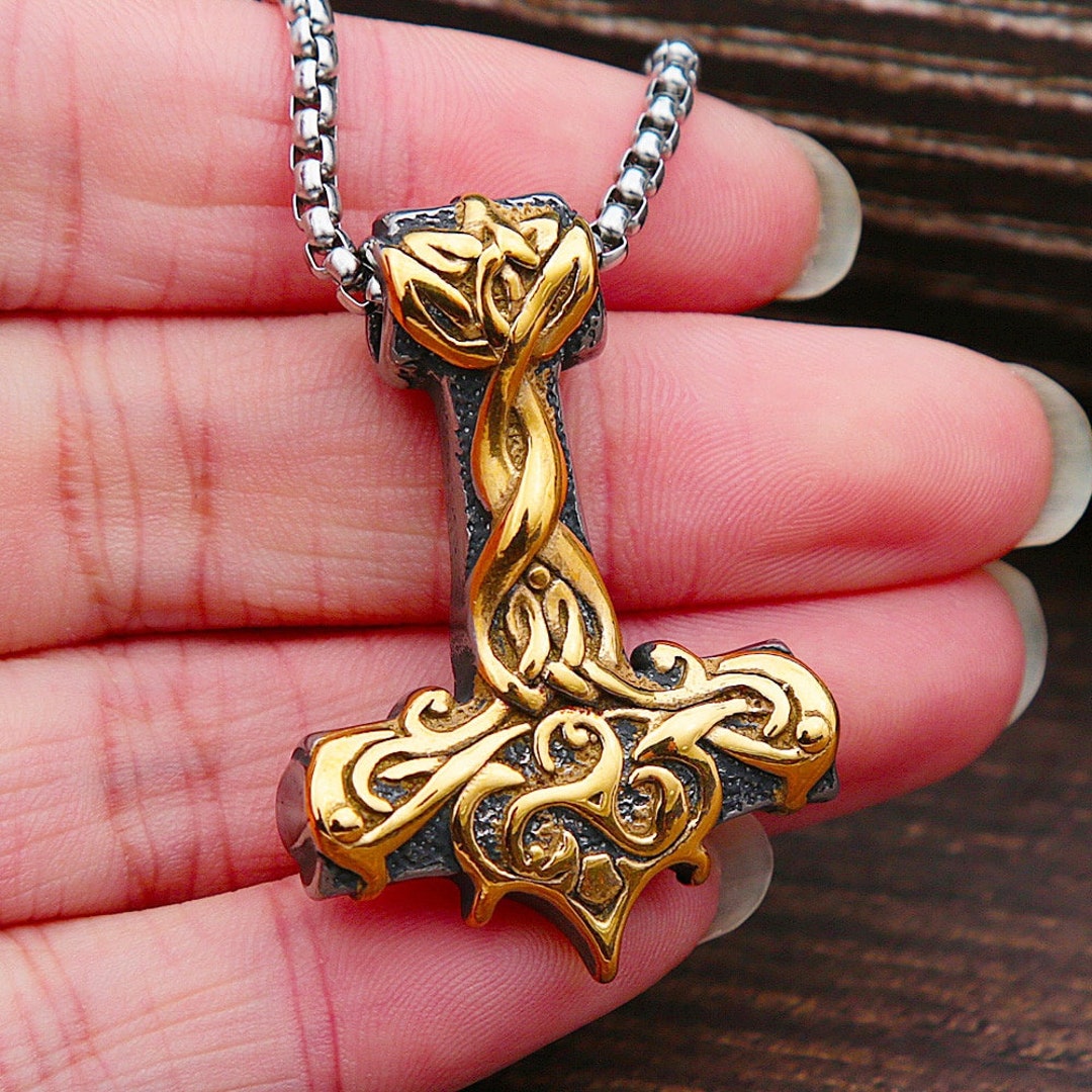 Vintage 316L Stainless Steel Thor's Hammer Mjolnir Necklace Men Celtics ...