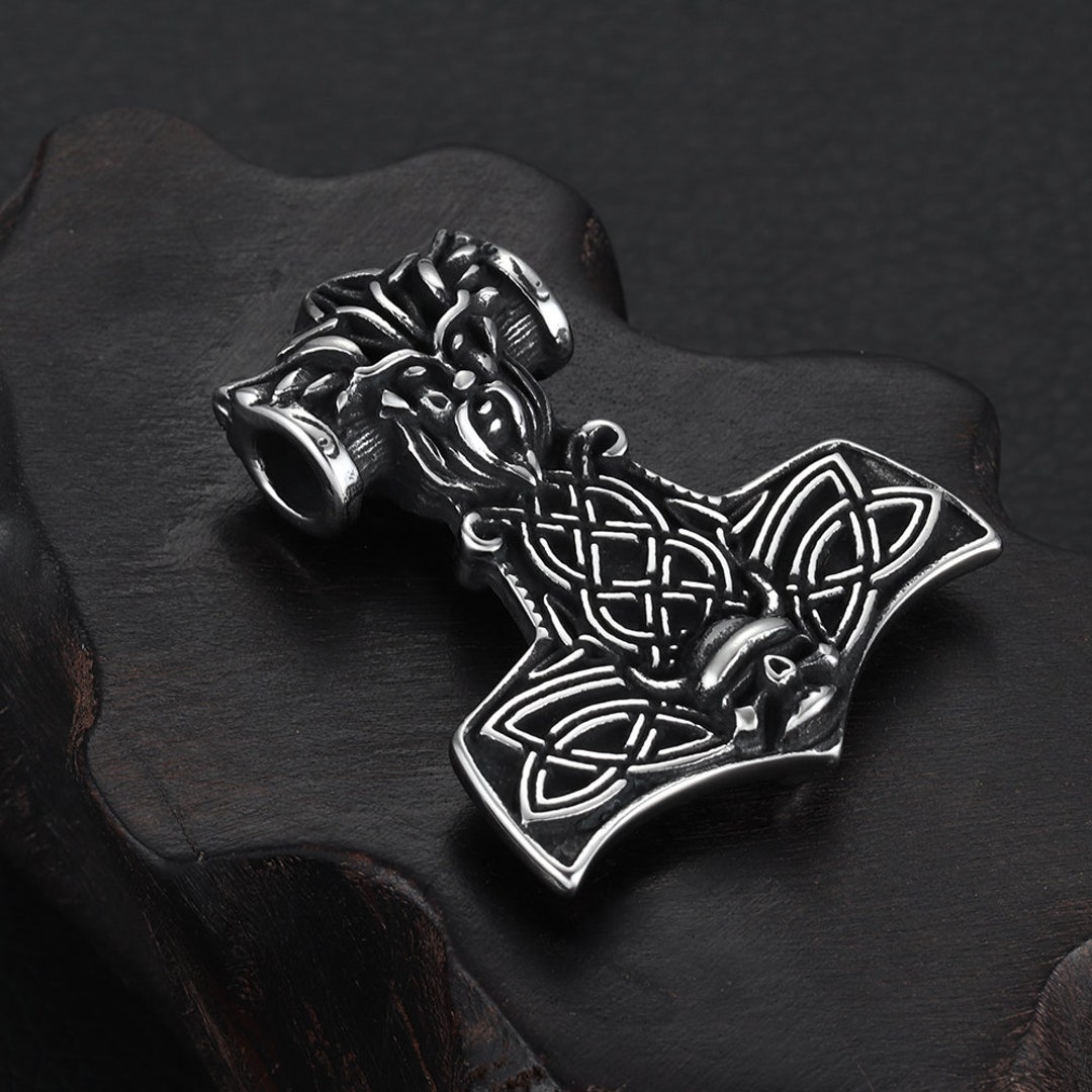 Stainless Steel Viking Thor Hammer Pendant Hole 5mm for Necklace DIY ...
