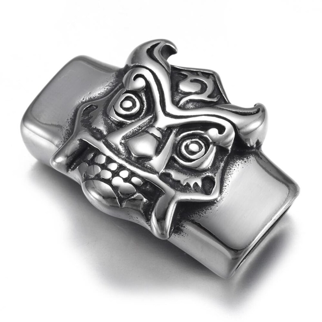 Stainless Steel Punk Viking Mask Slider Beads 12*6mm Hole Slide Charms ...