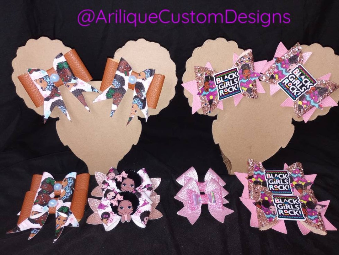Afro Baby Leather Bows, Black Girls Rock Hair Bows, Little Black Girl ...