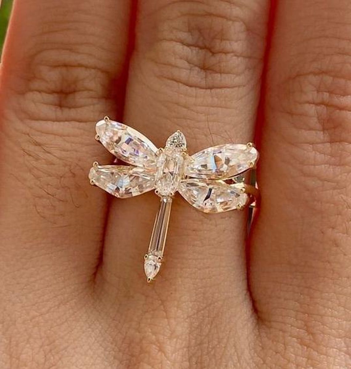 Dragonfly Wedding Ring, Libellule Insect Animal Ring, Multi-shape Engagement Ring, Dainty Ring ...